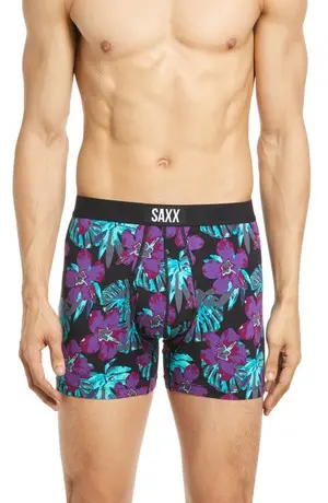 SAXX Ultra Super Soft Boxer Briefs Solar Hibiscus- Black