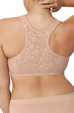 GLAMORISE Front Close Cotton Blend T-back Comfort Bra - Cafe