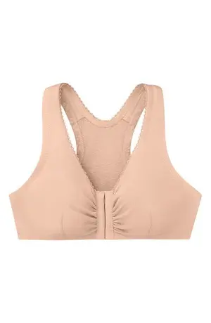 GLAMORISE Front Close Cotton Blend T-back Comfort Bra - Cafe
