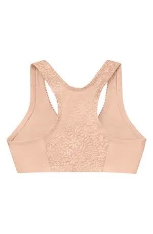 GLAMORISE Front Close Cotton Blend T-back Comfort Bra - Cafe