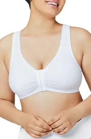GLAMORISE Front Close Cotton Blend T-back Comfort Bra White