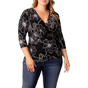 KIYONNA Faux-wrap Top - Black Florals
