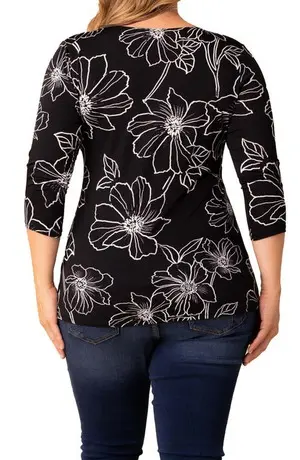KIYONNA Faux-wrap Top - Black Florals