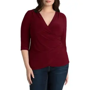 KIYONNA Faux-wrap Top - Burgundy