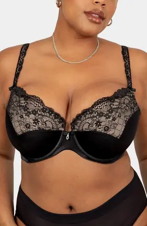 CURVY COUTURE Tulip Lace Balconette Bra - Black