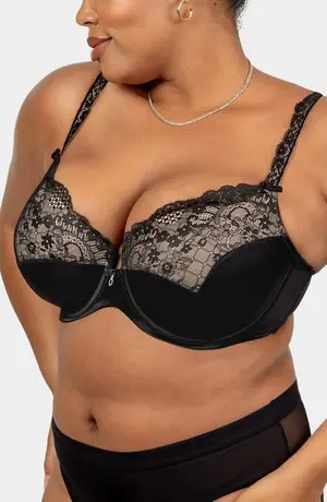 CURVY COUTURE Tulip Lace Balconette Bra - Black