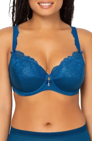 CURVY COUTURE Tulip Lace Balconette Bra Blue Sapphire