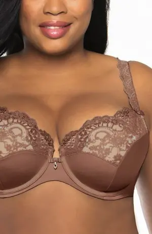 CURVY COUTURE Tulip Lace Balconette Bra Chocolate