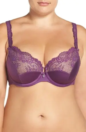 CURVY COUTURE Tulip Lace Balconette Bra Wineberry