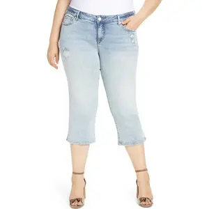 SLINK JEANS Distressed Crop Straight Leg Jeans - Louise