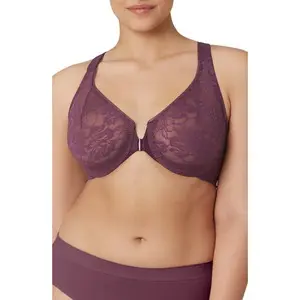 GLAMORISE Wonderwire® Front Close Lacy T-back Underwire Bra - Black Plum