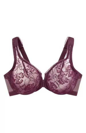GLAMORISE Wonderwire® Front Close Lacy T-back Underwire Bra - Black Plum