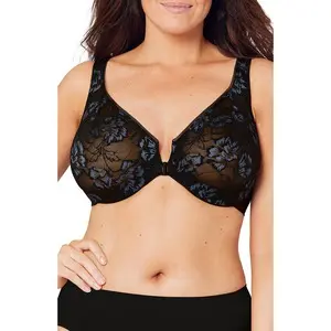GLAMORISE Wonderwire® Front Close Lacy T-back Underwire Bra - Black