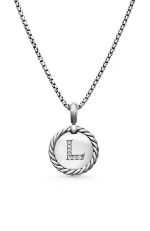 David Yurman David Yurman Initial Charm Diamond Necklace Silver Pave