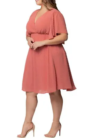 KIYONNA Florence Flutter Sleeve Dress - Peach