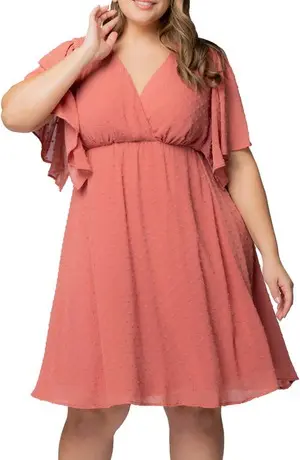 KIYONNA Florence Flutter Sleeve Dress - Peach