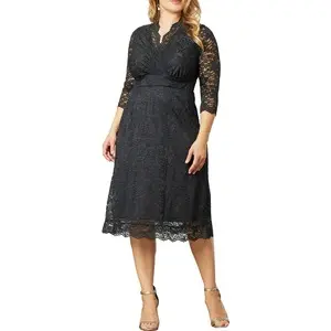 KIYONNA Scalloped Lace Sheath Dress - Onyx