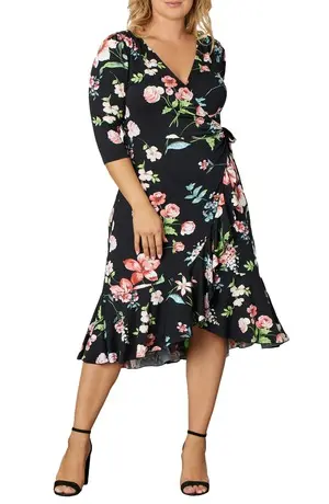 KIYONNA Kiyonna Whimsy Wrap Dress Midnight Meadow