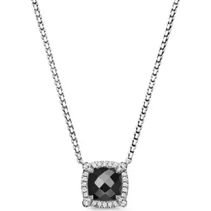 David Yurman David Yurman Petite Chatelaine® Pavé Bezel Pendant Necklace Silver Pave/ Black Onyx