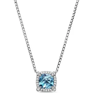 David Yurman David Yurman Petite Chatelaine® Pavé Bezel Pendant Necklace Silver Pave/blue Topaz