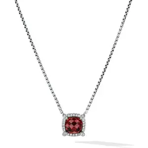 David Yurman David Yurman Petite Chatelaine® Pavé Bezel Pendant Necklace Silver Pave/red Garnet