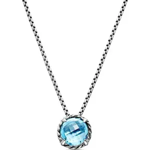 David Yurman David Yurman Petite Chatelaine® 18k Yellow Gold & Diamond Pendant Necklace Blue Topaz