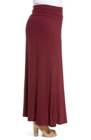 Loveappella Fold Over Maxi Skirt - Burgundy