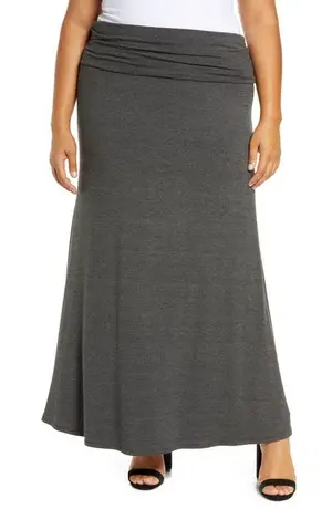 Loveappella Fold Over Maxi Skirt - Charcoal