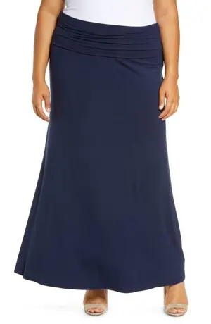 Loveappella Fold Over Maxi Skirt - Navy