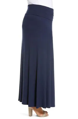 Loveappella Fold Over Maxi Skirt - Navy