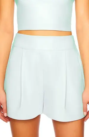Susana Monaco Faux Leather Pleated Shorts - Rain