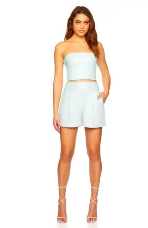 Susana Monaco Faux Leather Pleated Shorts - Rain