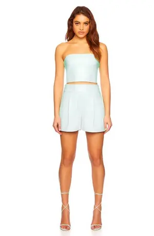 Susana Monaco Faux Leather Pleated Shorts - Rain