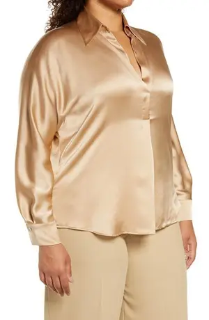Vince Split Neck Collar Silk Blouse