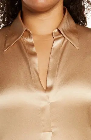 Vince Split Neck Collar Silk Blouse