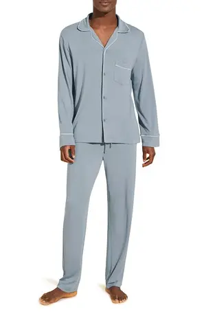 Eberjey William Stretch Tencel® Modal Long Pajamas Bluef/ Ivor