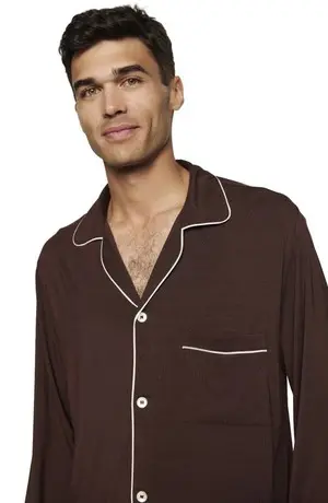 Eberjey William Tencel® Modal Long Pajamas - Chocolate/ivory
