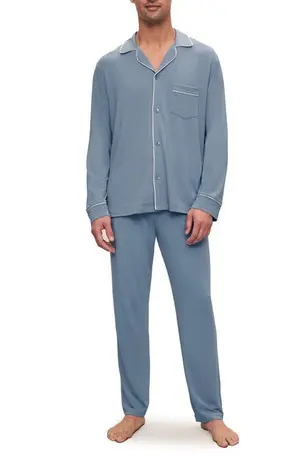 Eberjey William Stretch Tencel® Modal Long Pajamas - Faded Denim/ Ivory