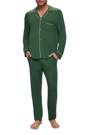 Eberjey William Stretch Tencel® Modal Long Pajamas Forest Green/ivory