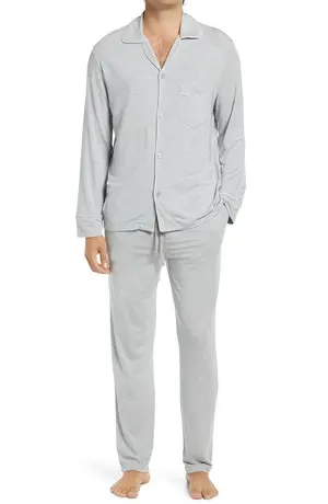 Eberjey William Stretch Tencel® Modal Long Pajamas Heather Grey/ Ivory