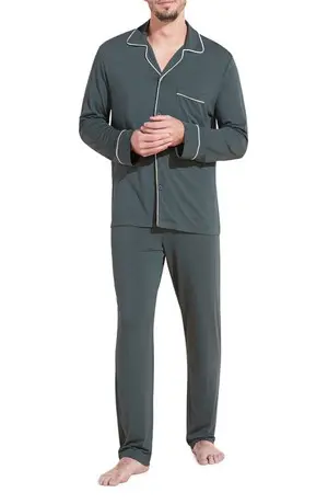 Eberjey William Tencel® Modal Long Pajamas - Pine/ivory