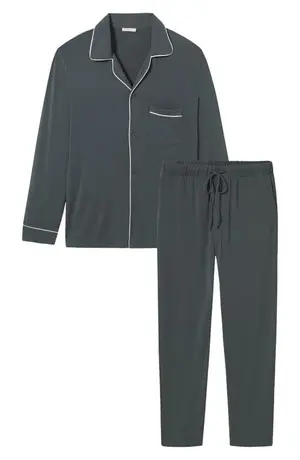 Eberjey William Tencel® Modal Long Pajamas - Pine/ivory