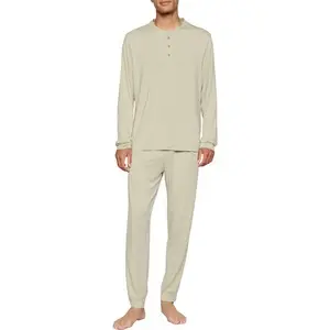 Eberjey Henry Long Sleeve Jersey Pajama Set - Sandstone