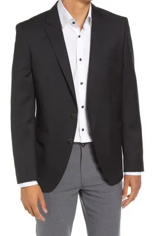BOSS Slim Fit Solid Wool Suit Jacket Blk