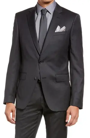 BOSS Slim Fit Solid Wool Suit Jacket Dark Grey
