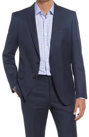 BOSS Slim Fit Solid Wool Suit Jacket - Navy