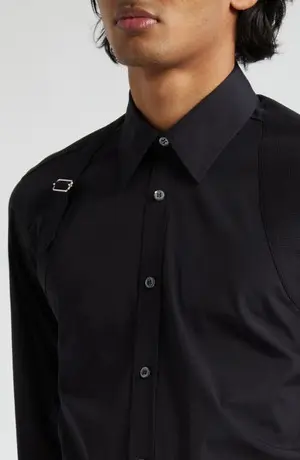 Alexander McQueen Alexander Harness Stretch Poplin Button-up Shirt - Black