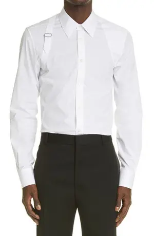 Alexander McQueen Alexander Harness Stretch Poplin Button-up Shirt - White Mutli