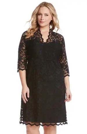 Karen Kane Scalloped Stretch Lace Dress - Black