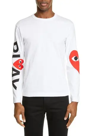 Play Comme Des Garcon Logo Long Sleeve Graphic Tee